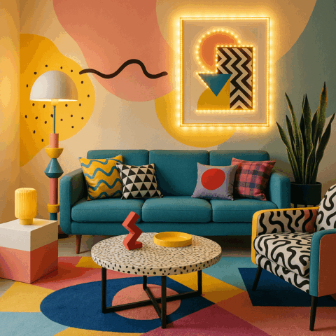 Estilo Memphis: diseño de interiores lleno de color y personalidad